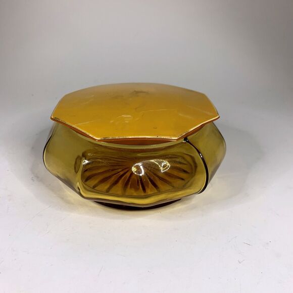 Accents | Vintage Celluloid Amber Glass Powder Box Jar Bakelite Art ...